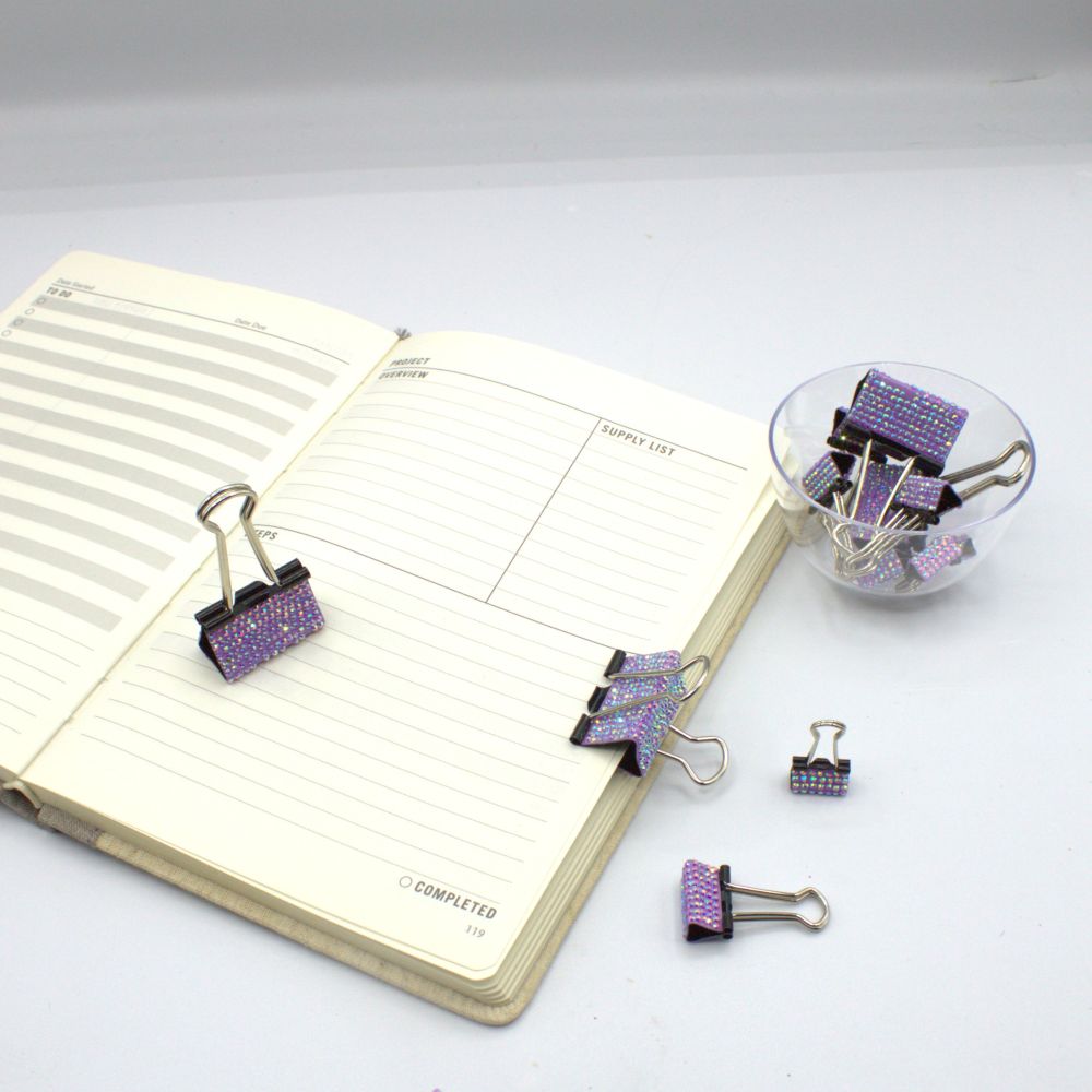 Lavender Rhinestone Binder Clips - School and Office Stuff