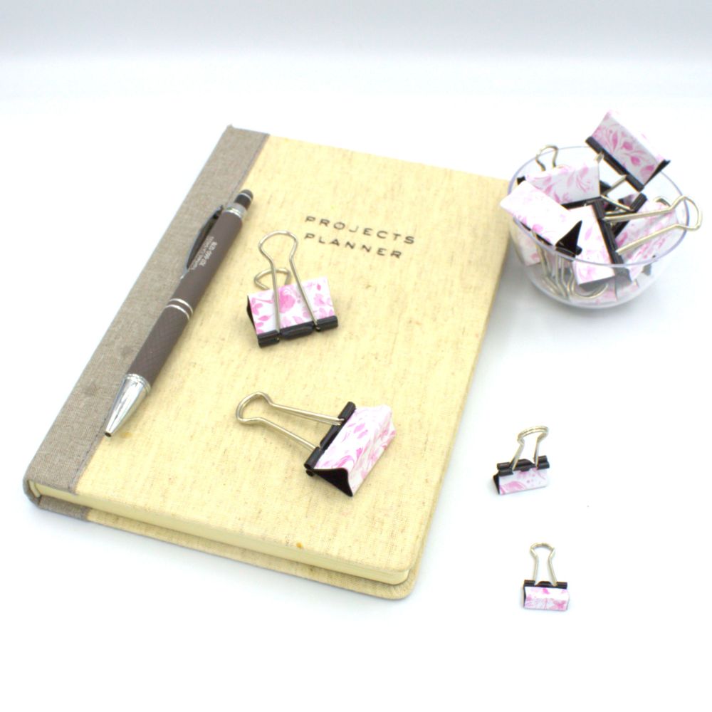 Pink Flower Binder Clips - School and Office Stuff