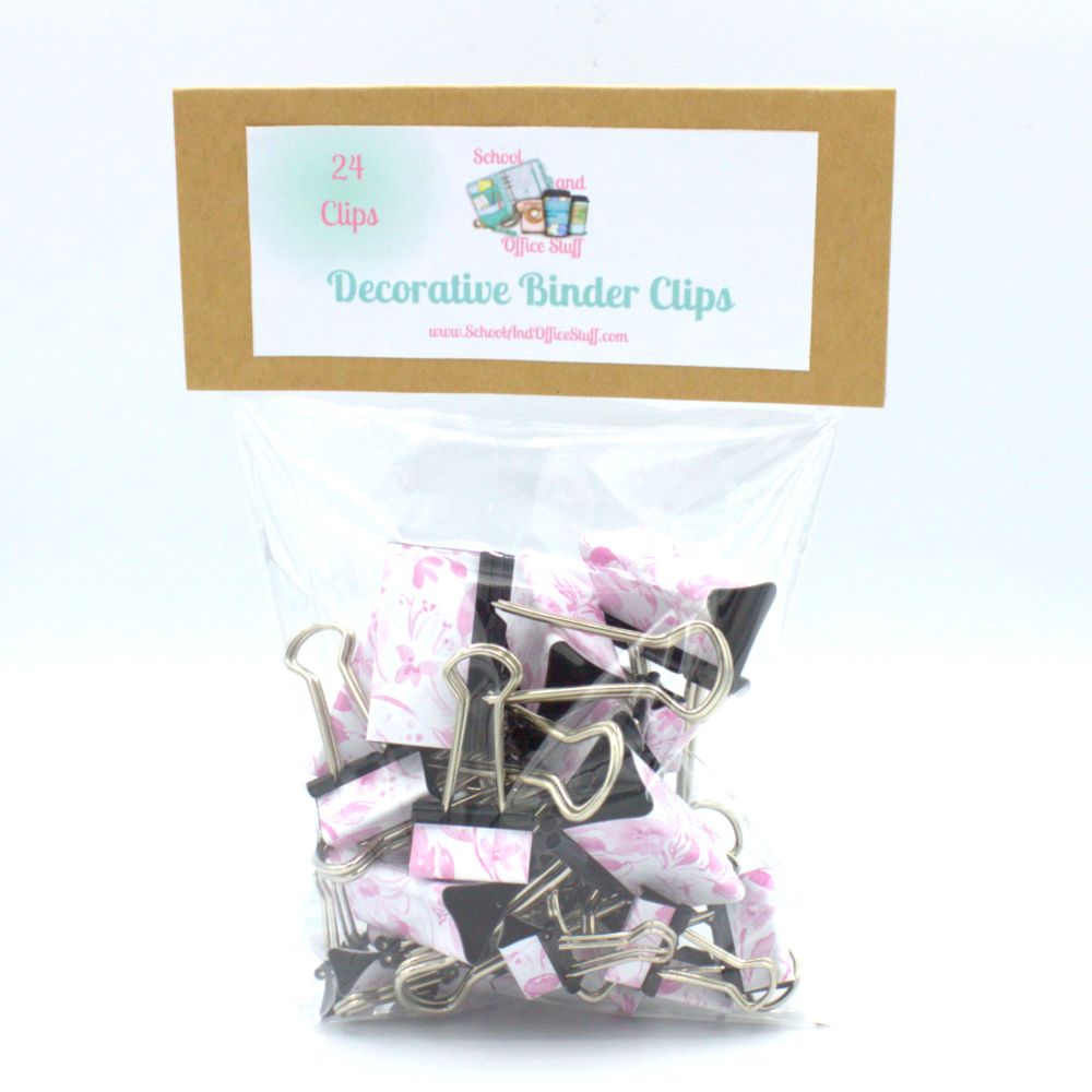 Pink Flower Binder Clips - School and Office Stuff